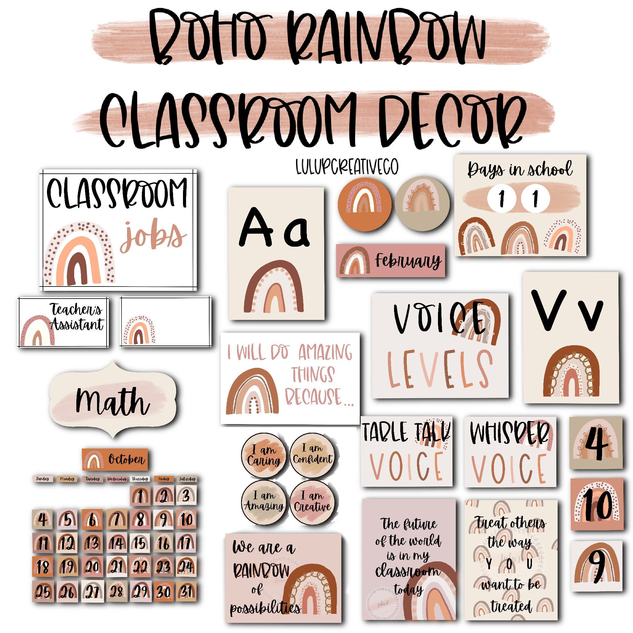 Boho Rainbow Classroom Decor Calendar Squares Days of the - Etsy