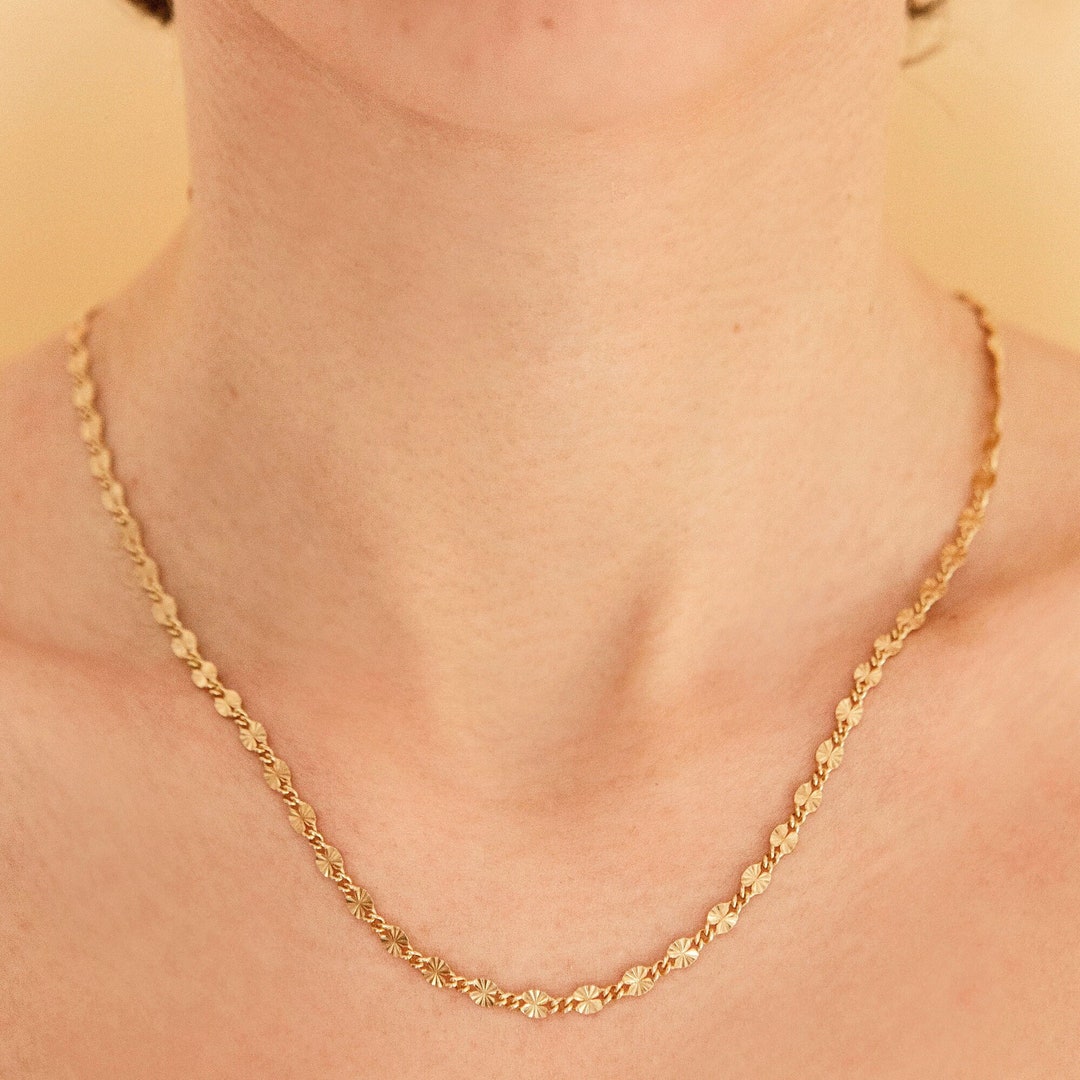 925 Sterling Silver Gold Plated Chain Necklace, Sequin Connector Link ...