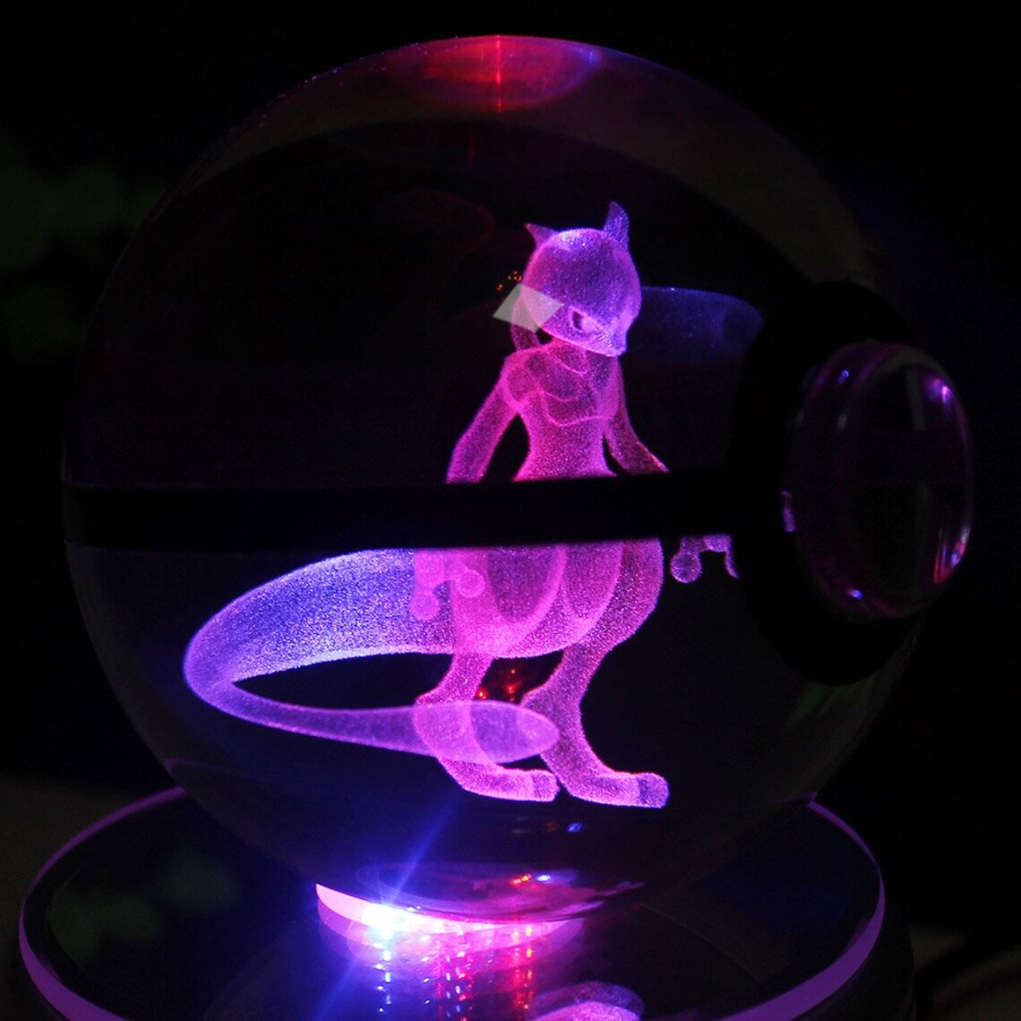 Mewtwo Crystal Pokeball 3D LED 80MM Large Laser Engraved Night | Etsy