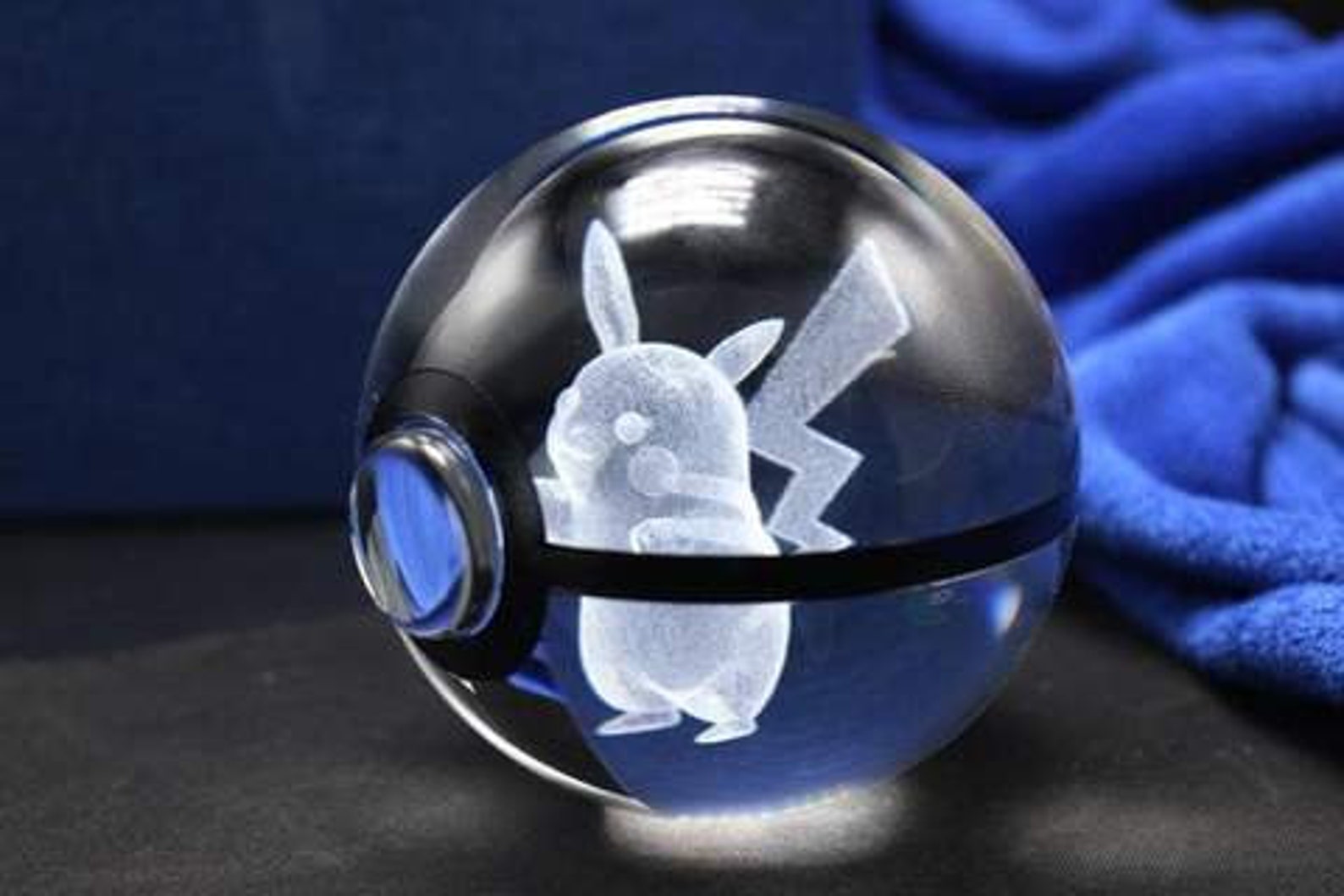 Pikachu Large Crystal Pokeball 3d Led 80mm Laser Engraved Etsy