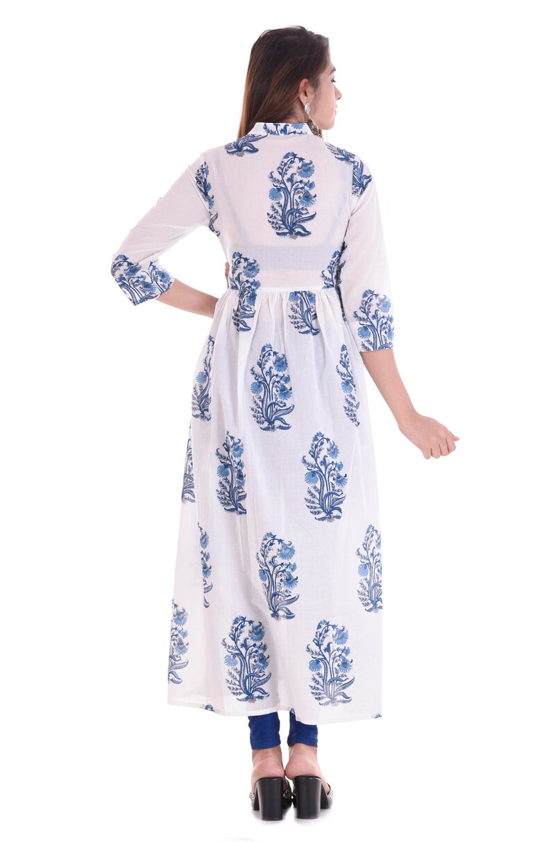 Blue White Block Print Kurta Kurti/boho Dress in Hand Block - Etsy