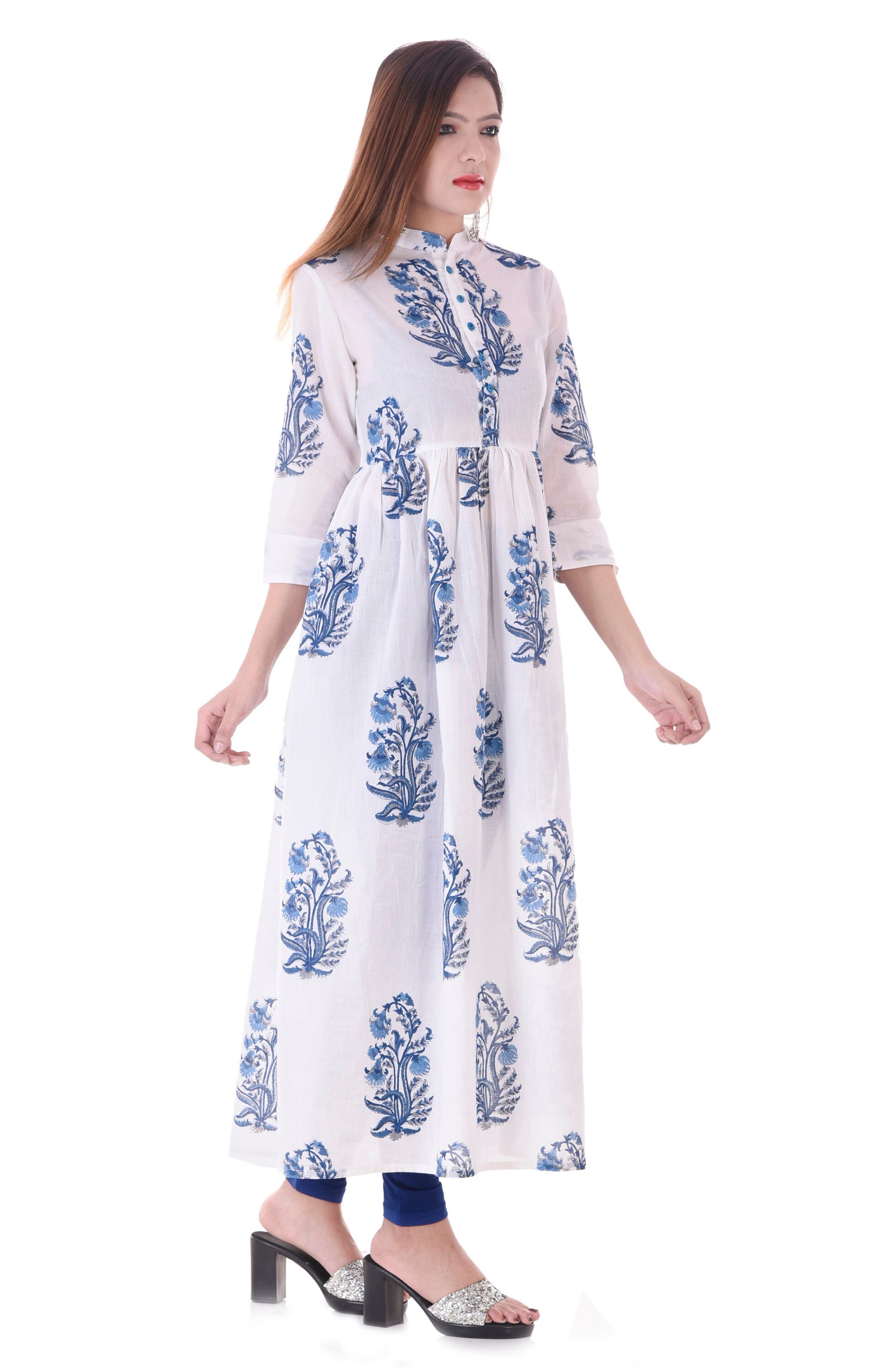 Blue White Block Print Kurta Kurti/boho Dress in Hand Block | Etsy