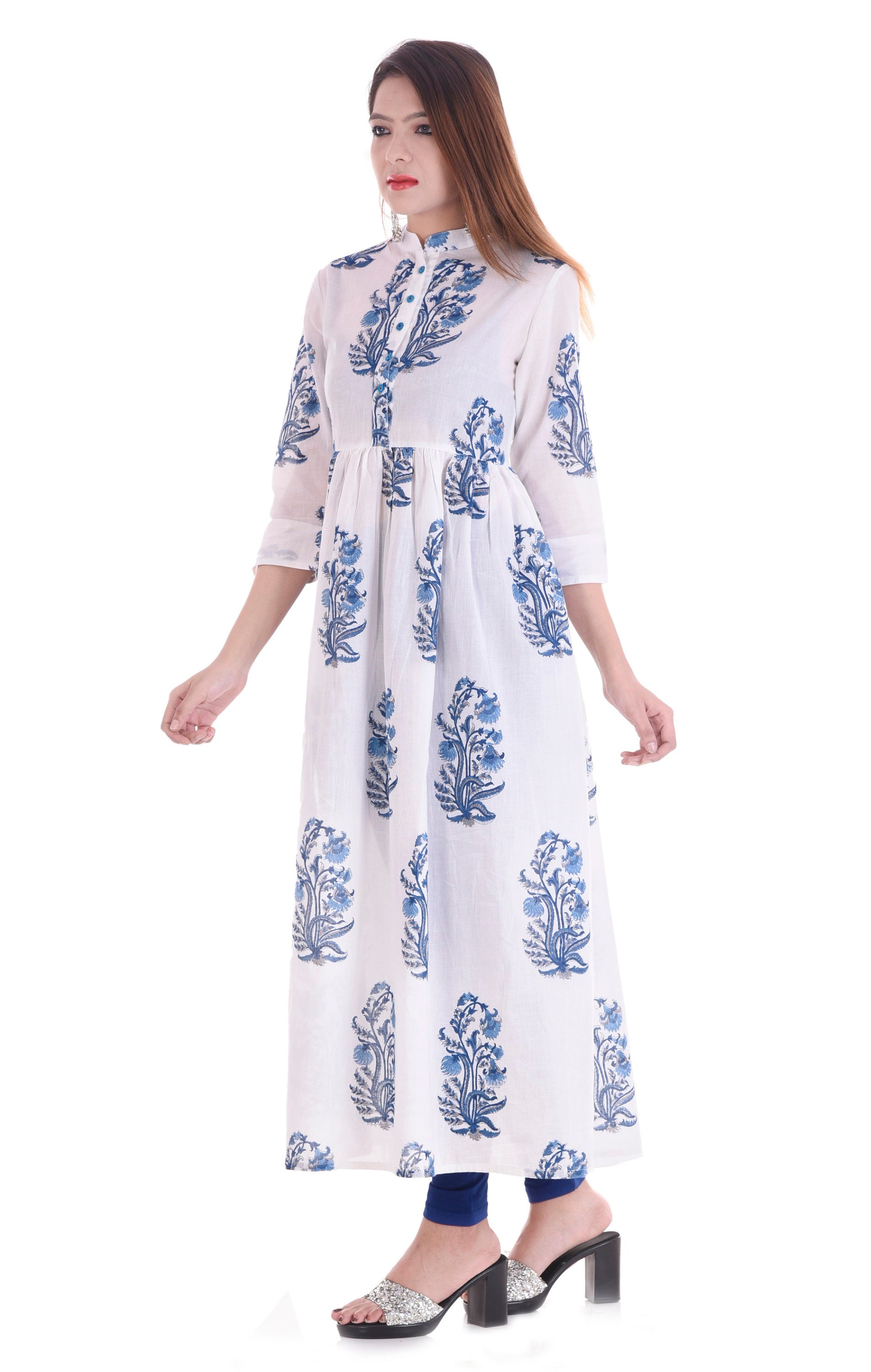 Blue White Block Print Kurta Kurti/boho Dress in Hand Block | Etsy