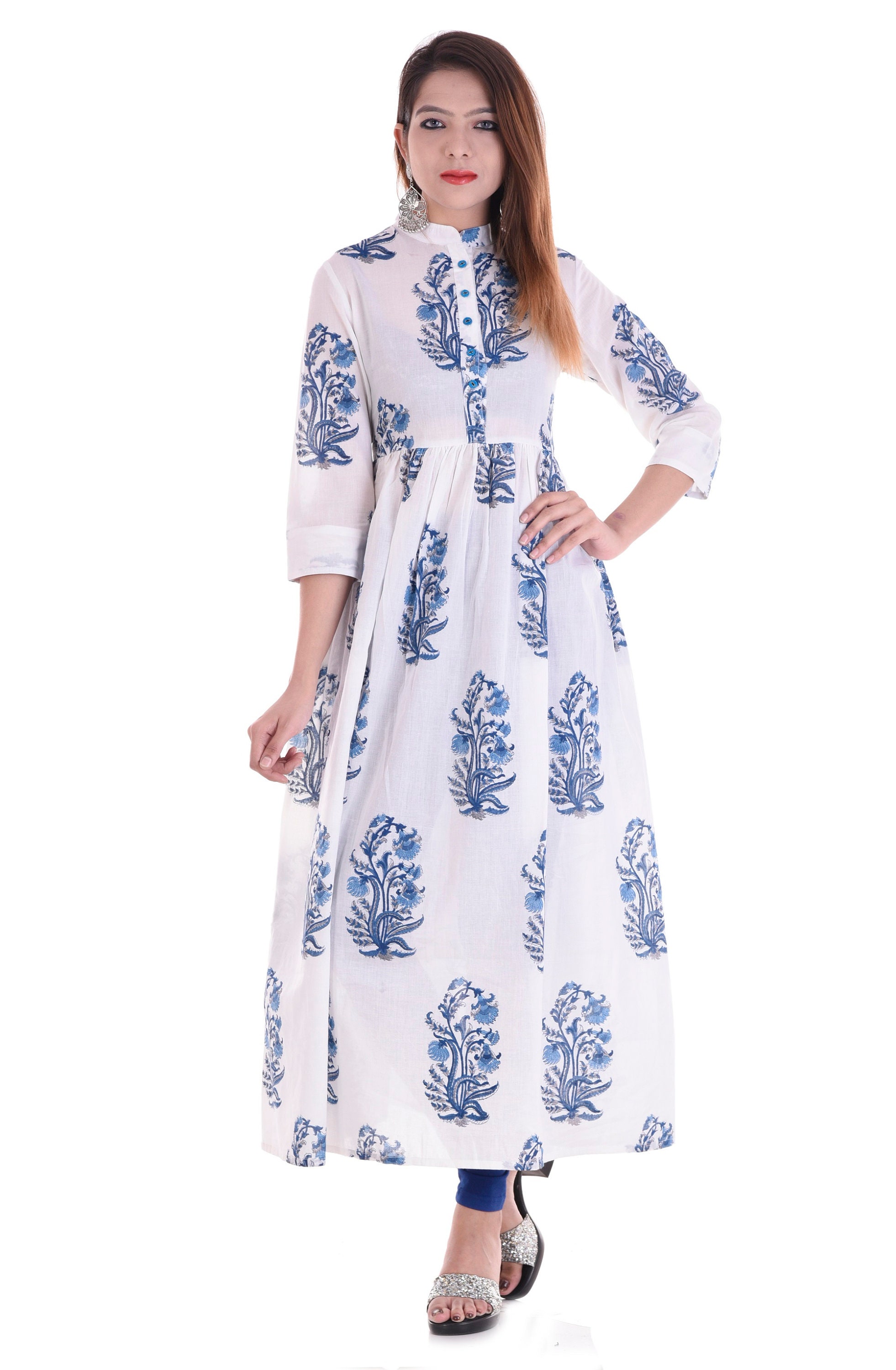 Blue White Block Print Kurta Kurti/boho Dress in Hand Block | Etsy
