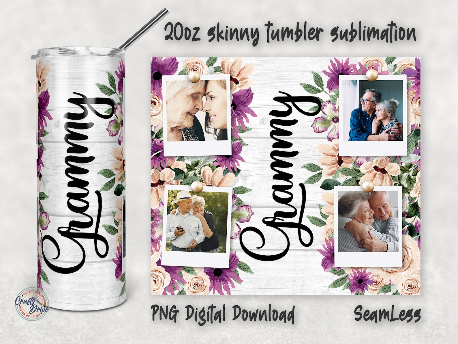 Grammy Tumbler Wrap Png 20oz Skinny Sublimation. - Etsy