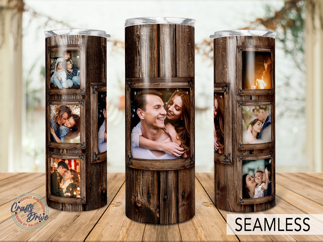 Wood Grain Photo Collage Tumbler Template: 20oz Skinny Sublimation ...