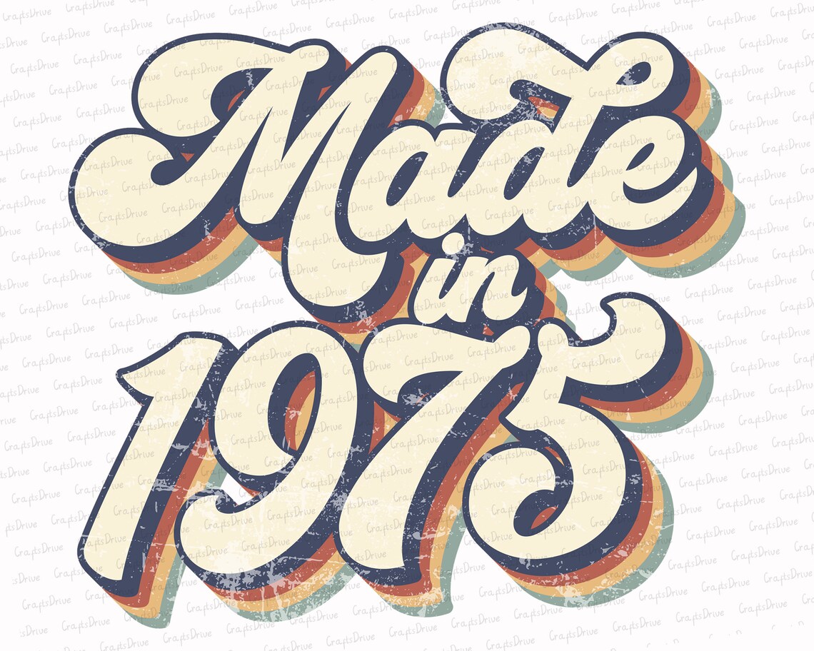 Retro Made in 1975 Png Vintage Design School Spirit | Etsy