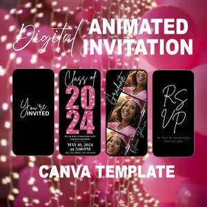 Pink Grad Party Digital Invite, Grad Party Invitation Video Canva ...