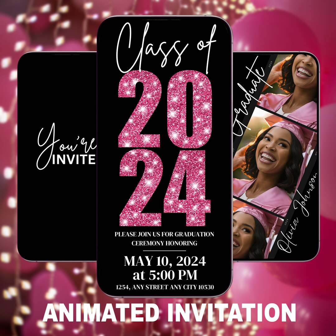 Pink Grad Party Digital Invite, Grad Party Invitation Video Canva ...