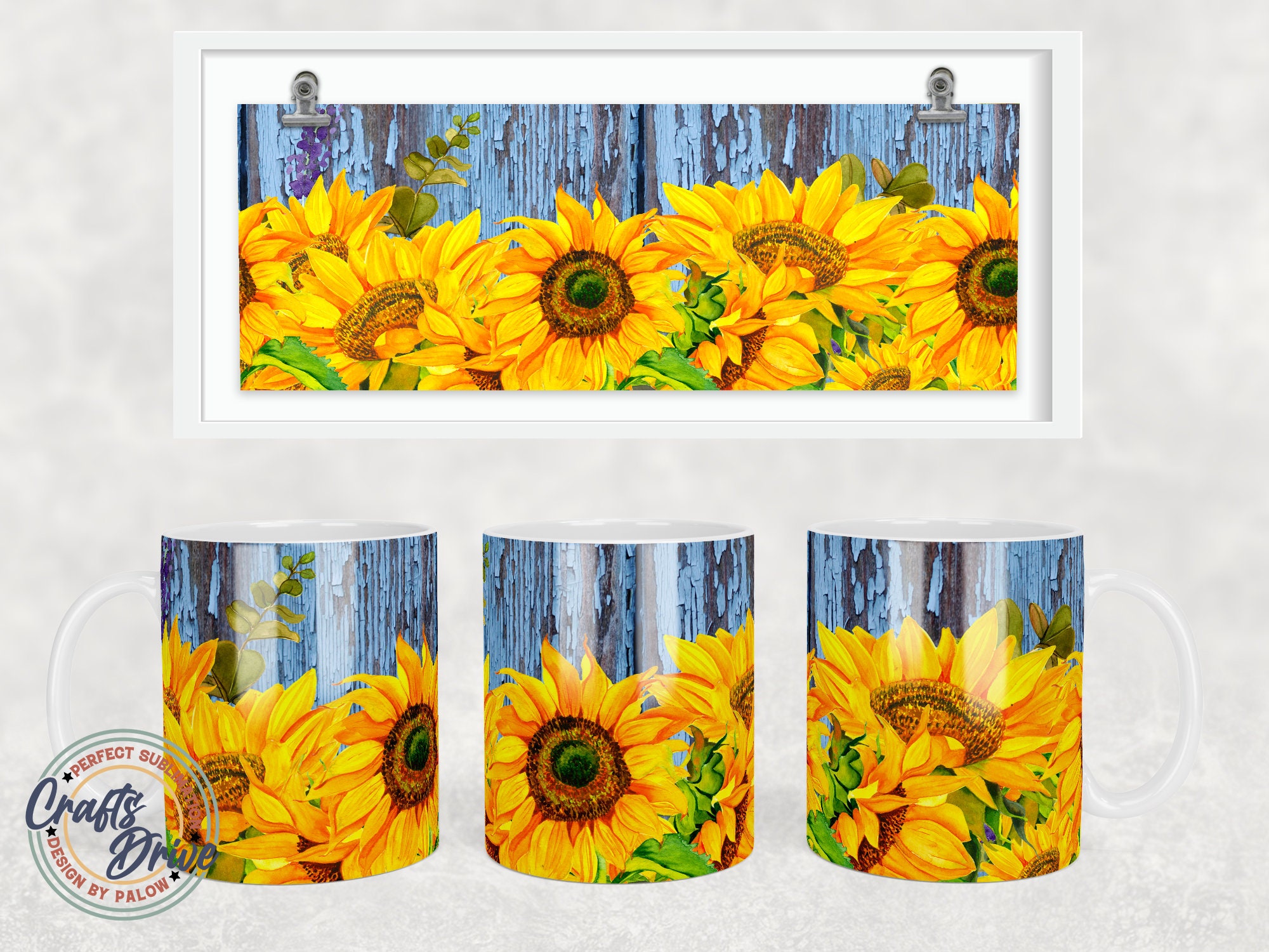 Bundle Rustic Wood Sunflower 20oz Skinny Tumbler and 11oz | Etsy