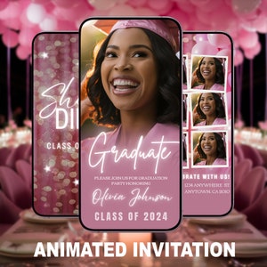 Pink Grad Party Digital Invite, Grad Party Invitation Video Canva ...
