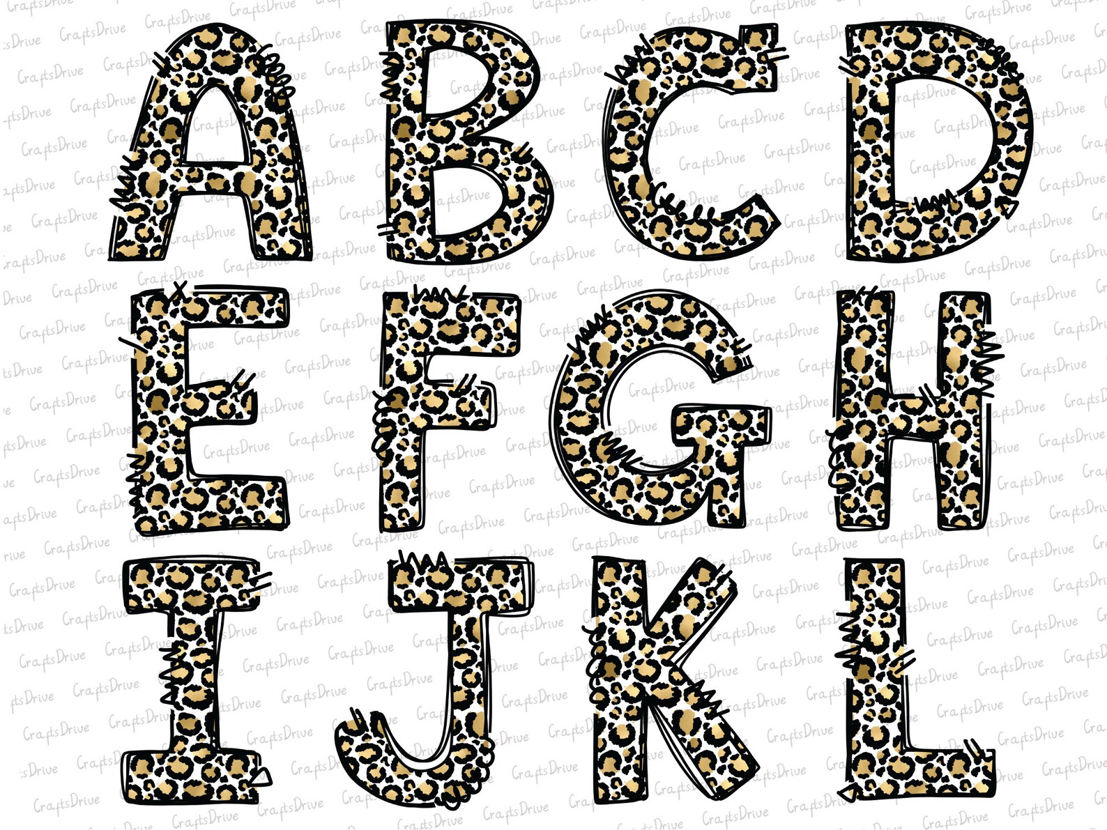 Leopard Alphabet Png Cheetah Doodle Letters Hand Drawn | Etsy