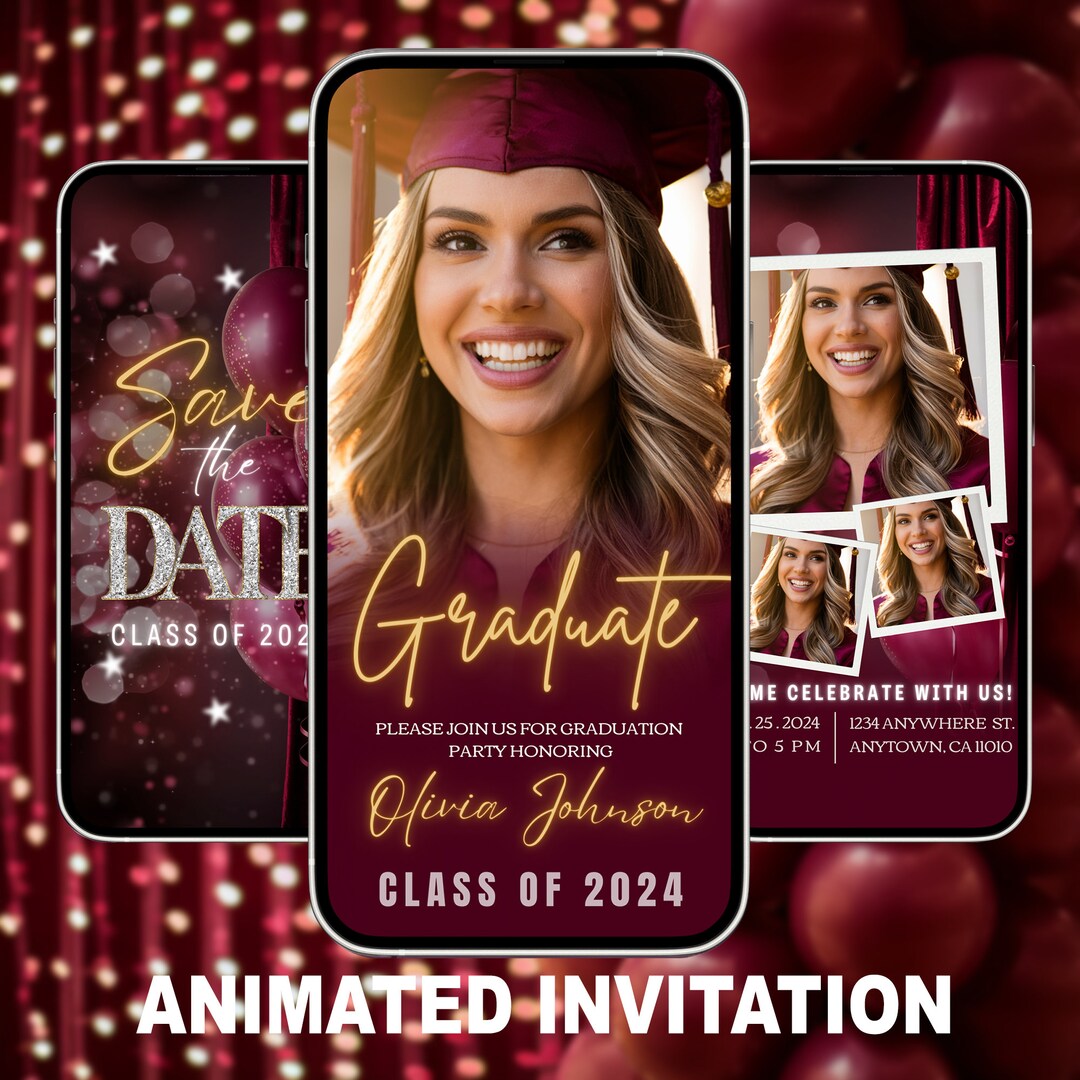 Maroon Grad Party Digital Invite, Grad Party Invitation Video Canva ...
