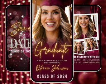 Maroon Graduation Invitation, Grad Party Digital Invite, Grad Party ...