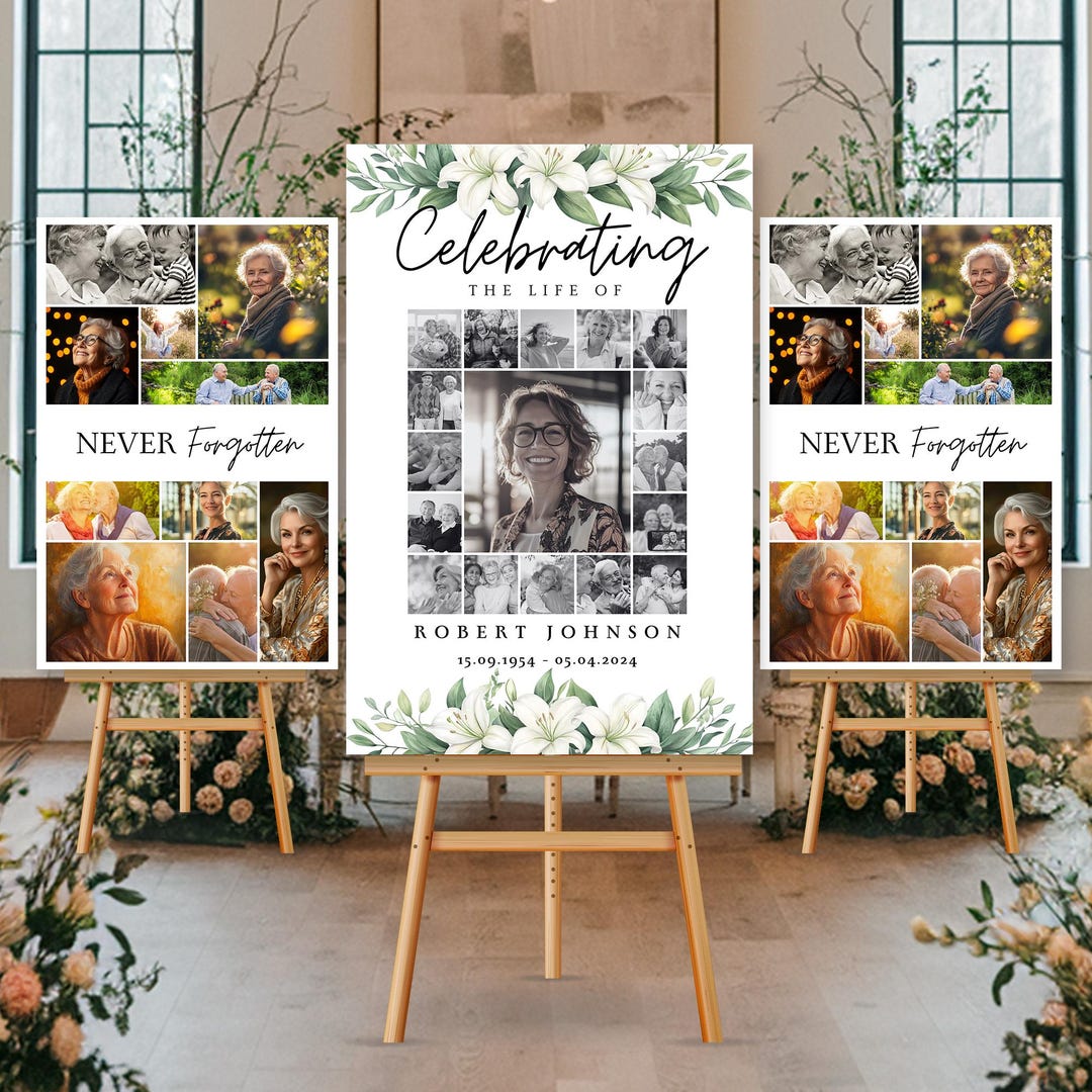 Celebration of Life Funeral Photo Collage Sign Set Templates, Funeral ...