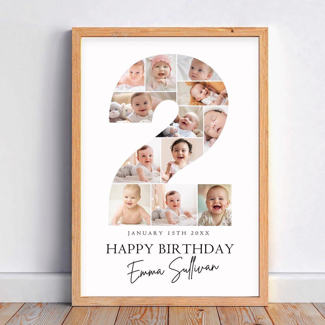 2 Birthday Photo Collage Welcome Sign Template, Number 2 Photo Collage ...