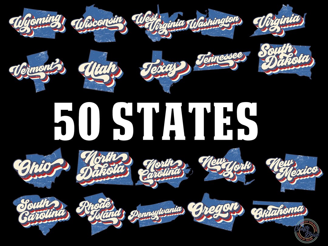 Retro 50 States of America PNG Sublimation Designs (digital Download ...