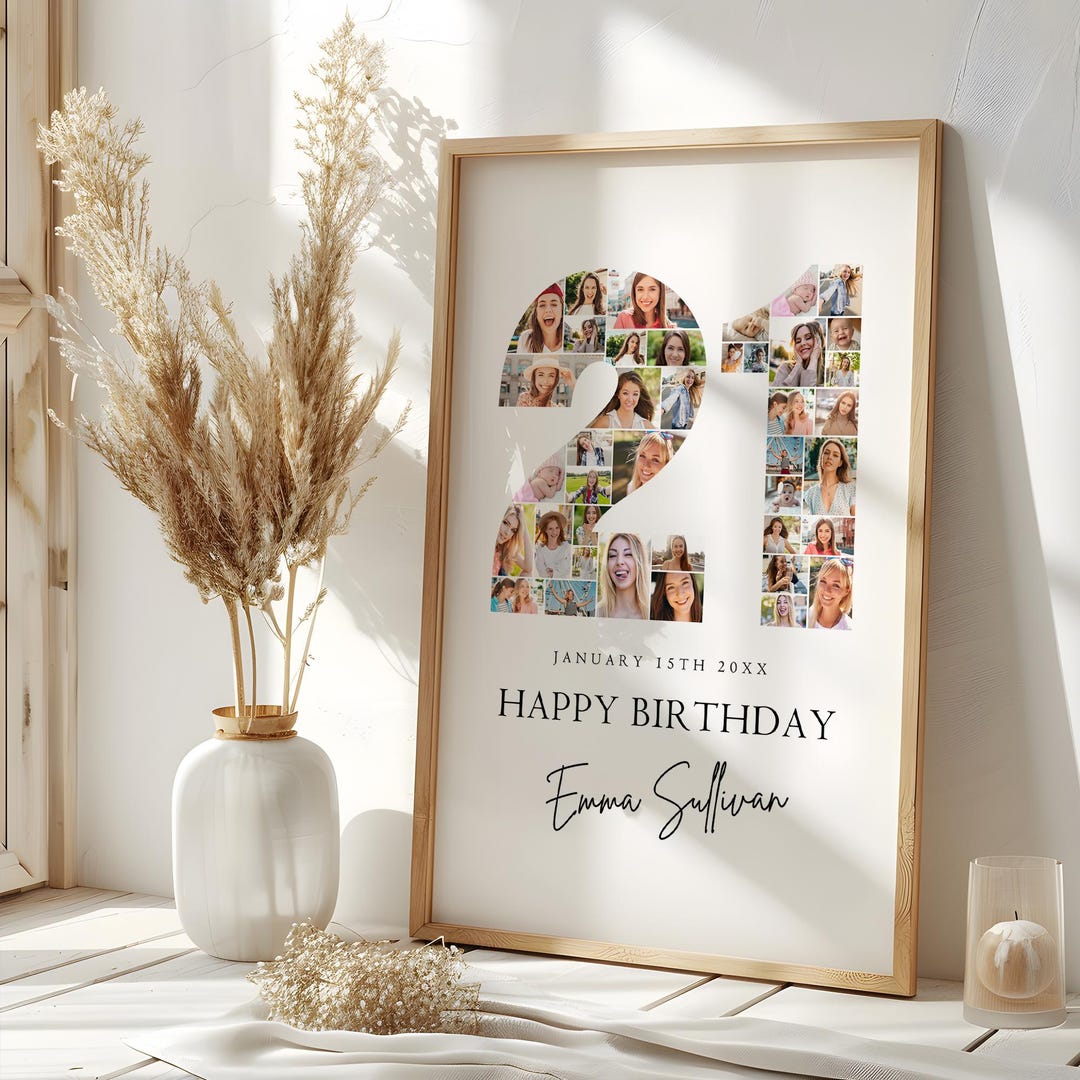 21 Birthday Photo Collage Welcome Sign Template, Number 21 Photo ...