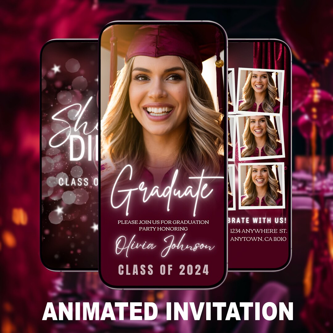 Maroon Grad Party Invitation Video: DIY Canva Template (digital Invite ...
