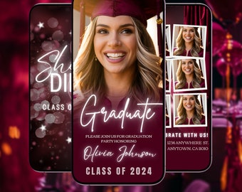 Maroon Graduation Invitation, Grad Party Digital Invite, Grad Party ...