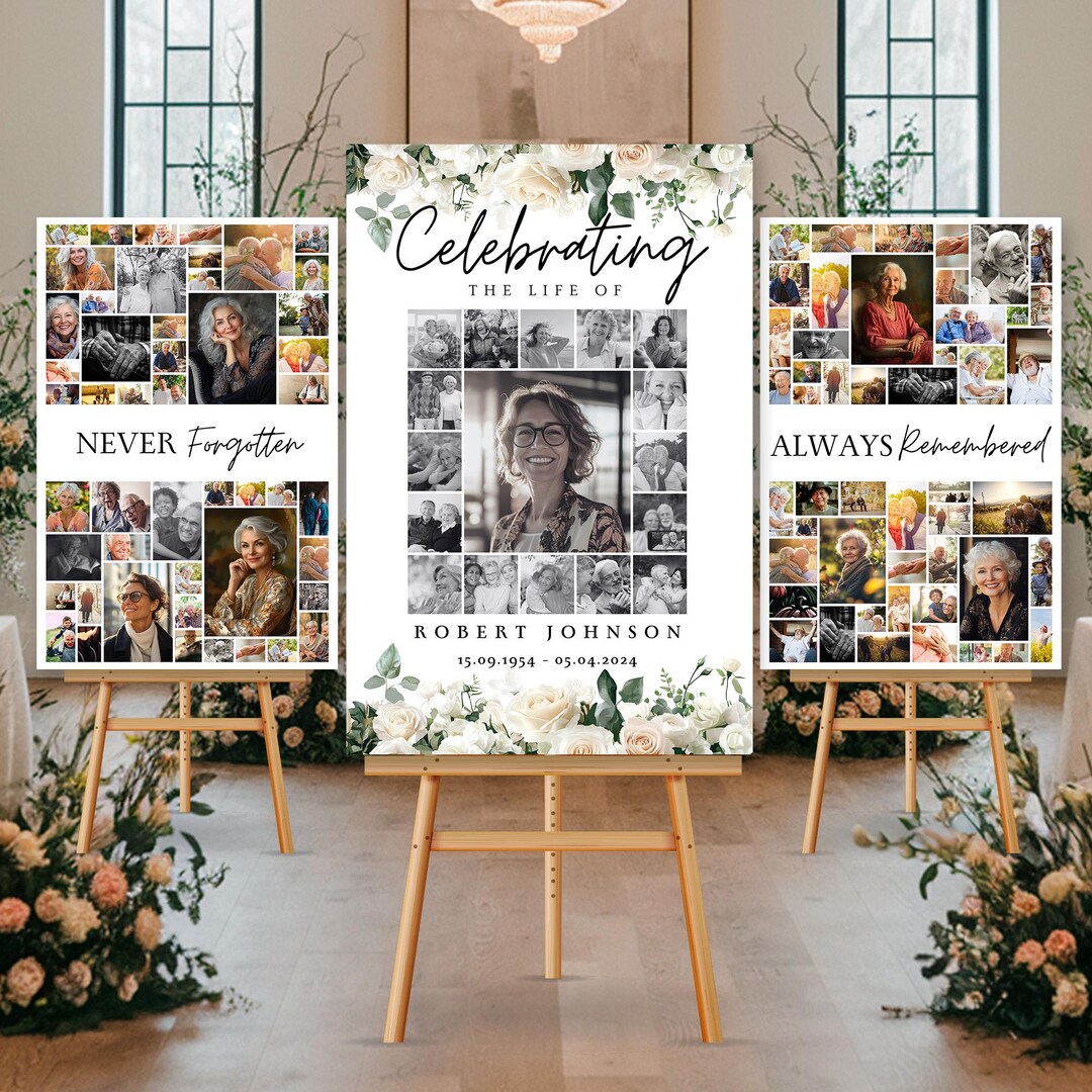 Celebration of Life Funeral Photo Collage Sign Set Templates, Funeral ...