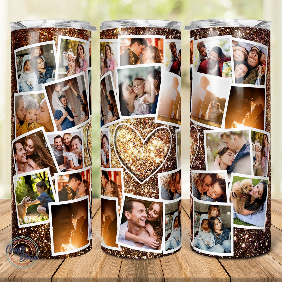 Heart Photo Collage Glitter Tumbler Template: 20oz Skinny Tumbler (PNG ...