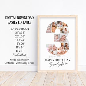 3 Birthday Photo Collage Welcome Sign Template, Number 3 Photo Collage ...