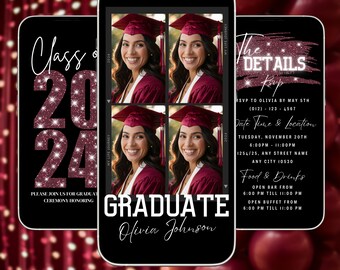 Maroon Graduation Invitation, Grad Party Digital Invite, Grad Party ...