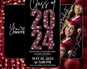 Maroon Graduation Invitation, Grad Party Digital Invite, Grad Party ...