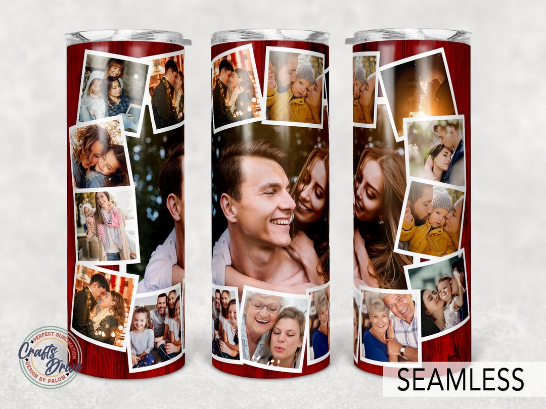 Maroon Photo Collage Tumbler Template: 20oz Skinny Design (digital ...