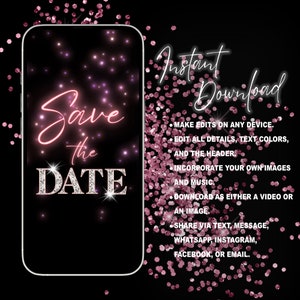 9th Birthday Dinner Party Video Invitation, 9th Neon Pink Glitter Ecard ...