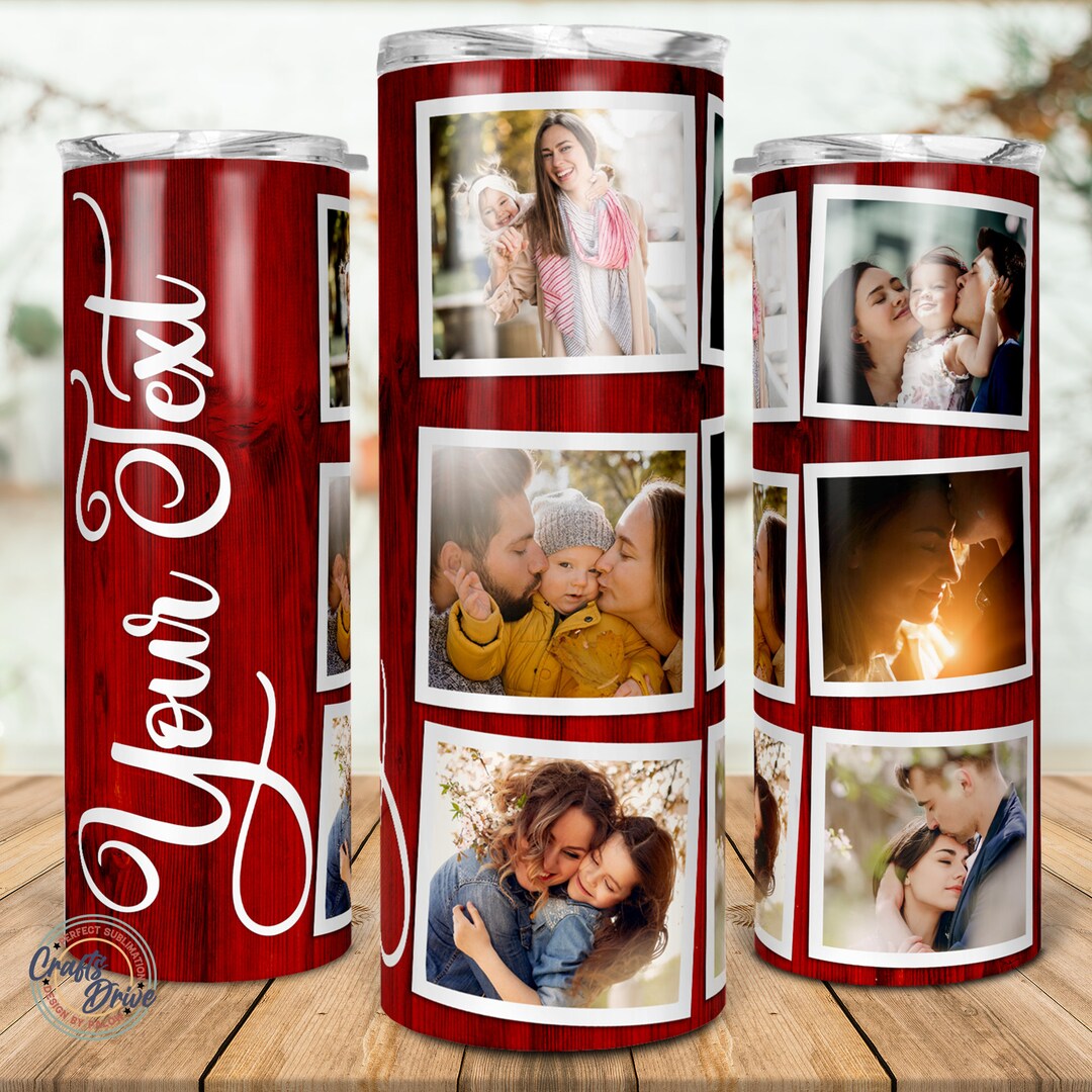 Maroon Photo Collage Tumbler Template: 20oz Skinny Design (digital ...