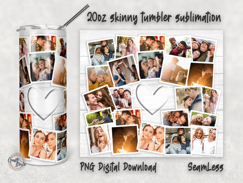 Heart Photo Collage Tumbler Template, Wedding Gift (PNG) - Etsy UK