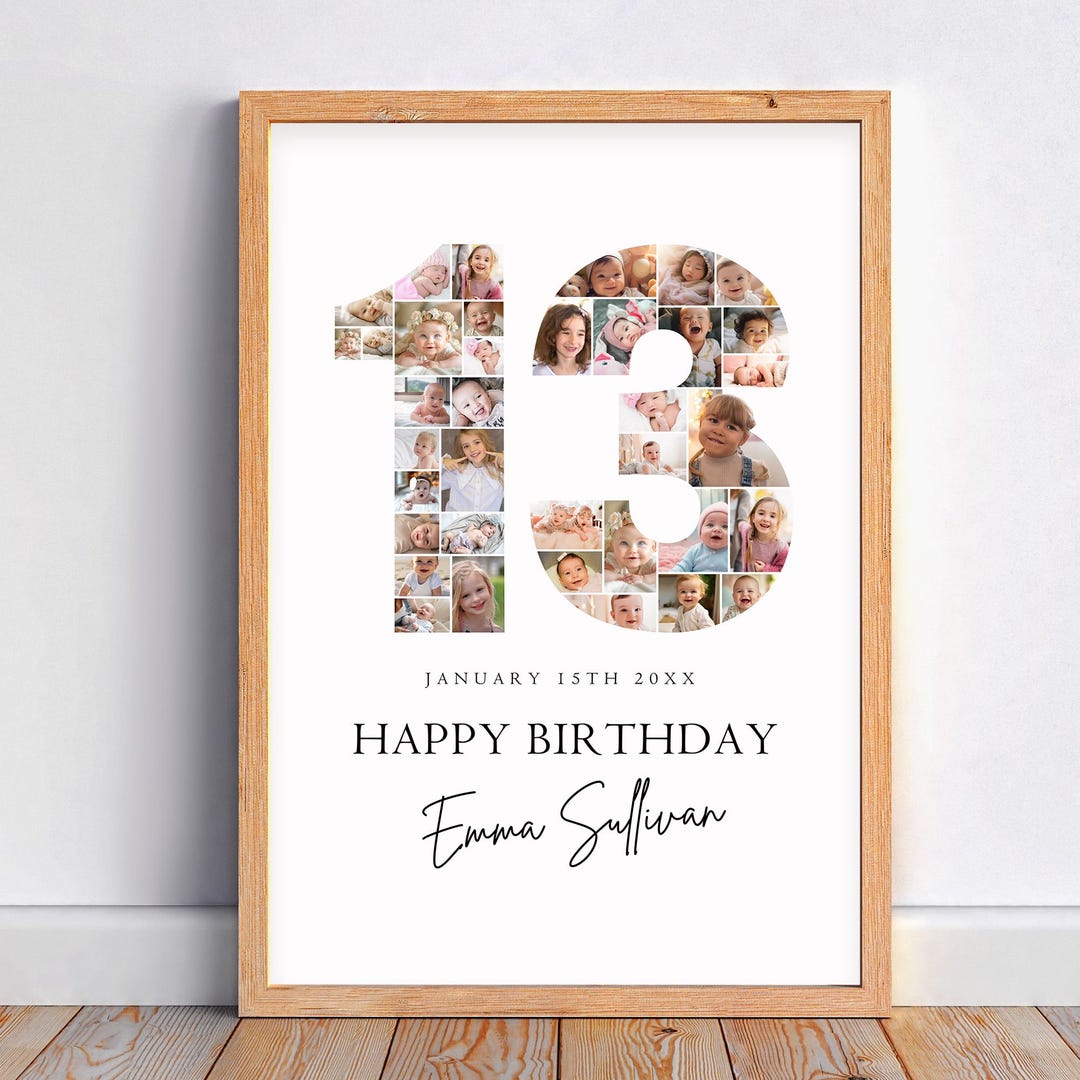 13 Birthday Photo Collage Welcome Sign Template, Number 13 Photo ...
