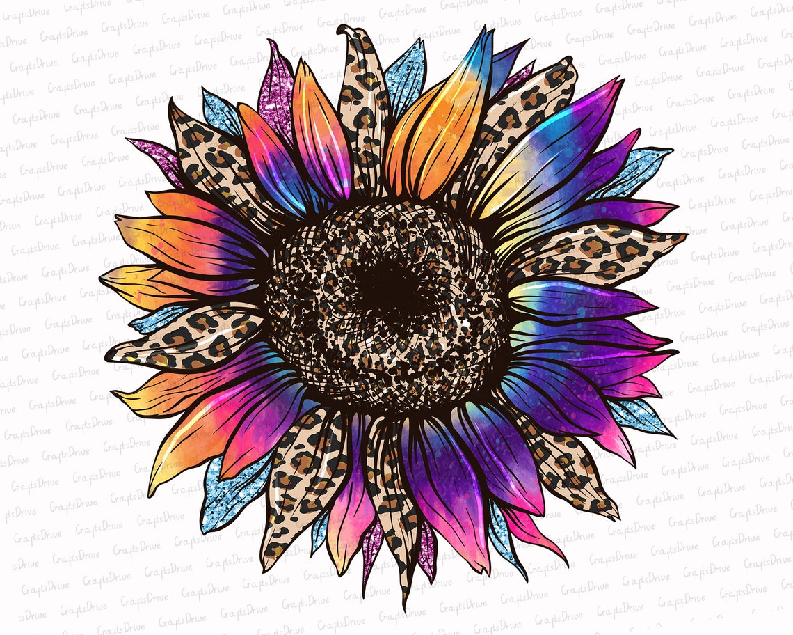 Leopard Tie Dye Sunflower Png, Leopard Sunflower Png, Colorful ...