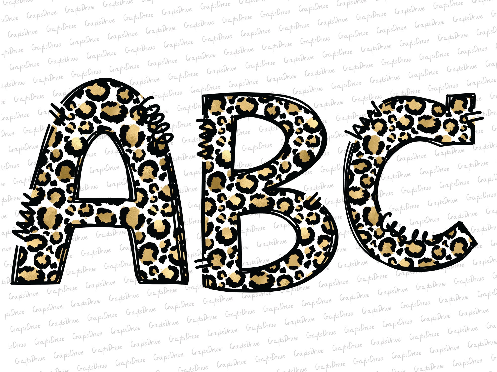 Leopard Alphabet Png Cheetah Doodle Letters Hand Drawn | Etsy