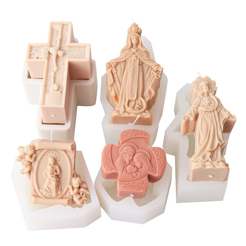 Crucifix Jesus Virgin Angel Candle Silicone Mold DIY Saints Statue ...
