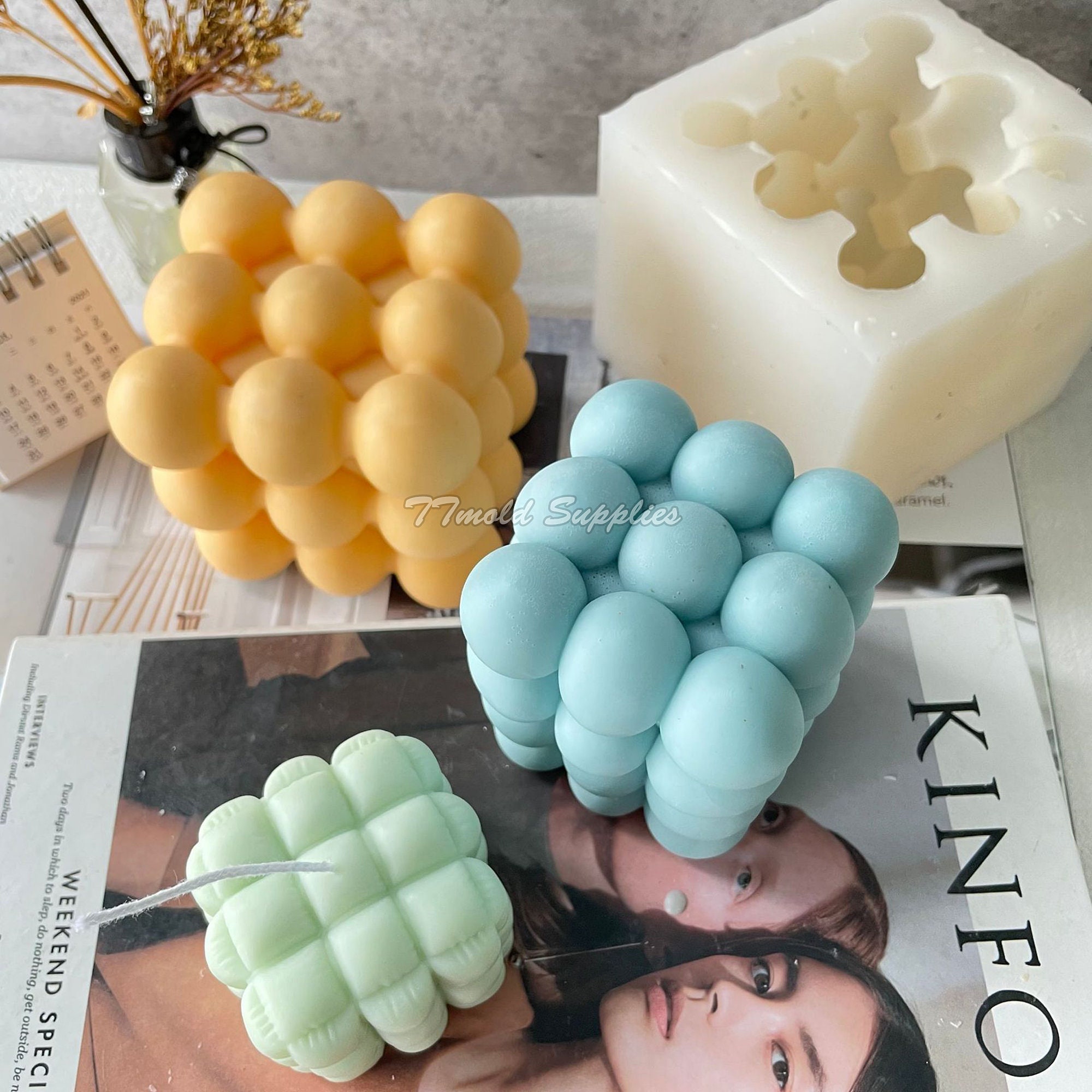 Geometric Rubik's Cube Candle Silicone Mold:diy Irregular Bubble Sphere ...