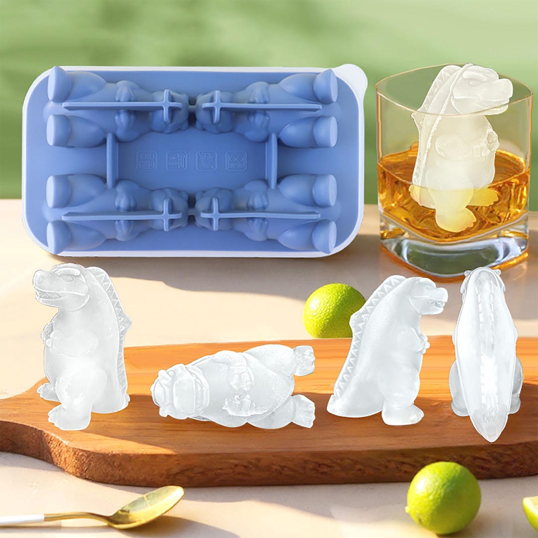 3D Dinosaur Godzilla Ice Tray Silicone Mold: 4-cavity Ice Dragon Cold ...