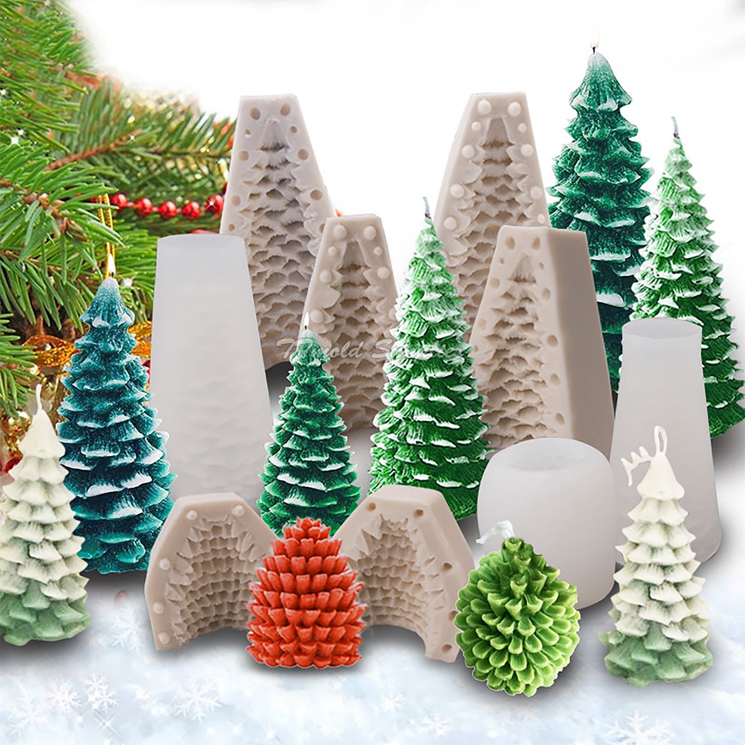3D Christmas Tree Candle Silicone Mold, Pine Cone Scented Candle Mold ...