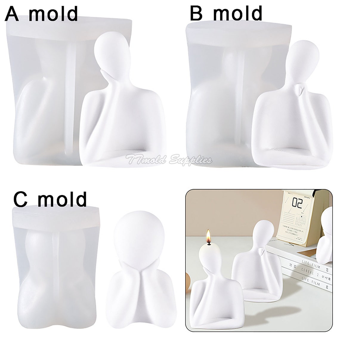 Abstract Human Statue Aromatherapy Candle Silicone Mold DIY Human ...