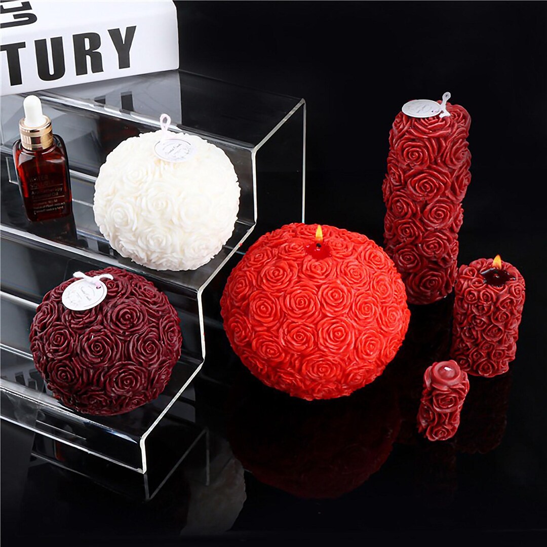 3D Rose Embossed Orb Aroma Candle Silicone Mold DIY Valentine's Day ...