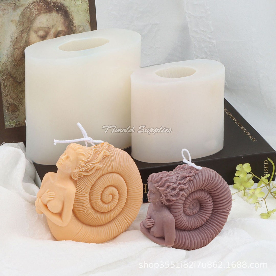 3D Conch Goddess Candle Silicone Mold: Sexy Long-haired Mermaid Plaster ...