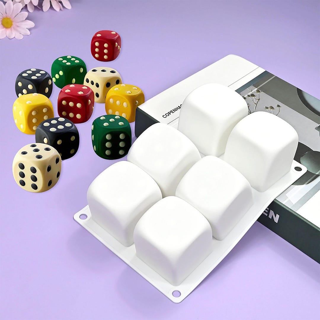 Large 6 Cavities Dice Stress Relief Toy Silicone Mold Sieve Mousse Cake ...