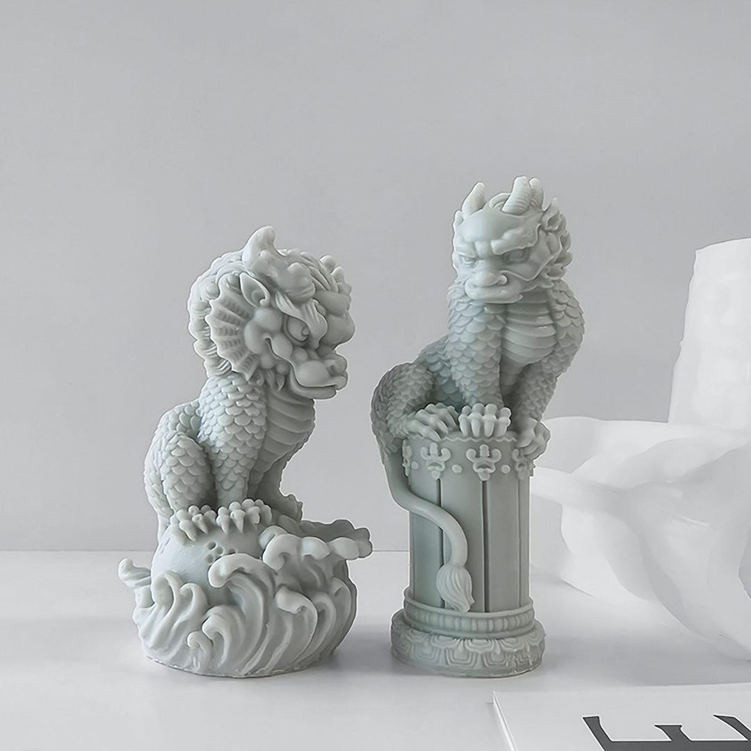 Coiled Dragon Lion Pillar Aromatherapy Candle Silicone Mold Diy Lion ...