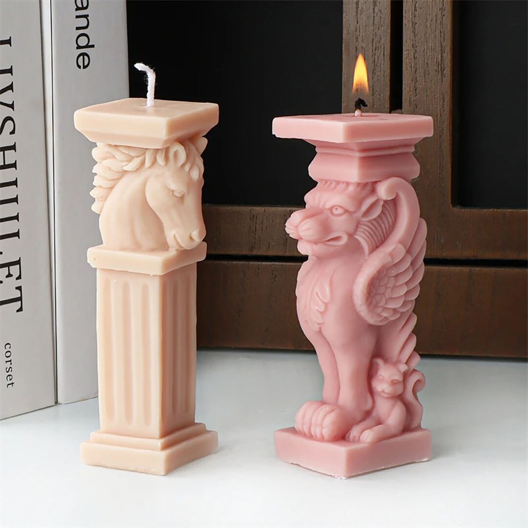 Lion Horse Head Roman Pillar Candle Silicone Mold Roman Pillar Animal ...