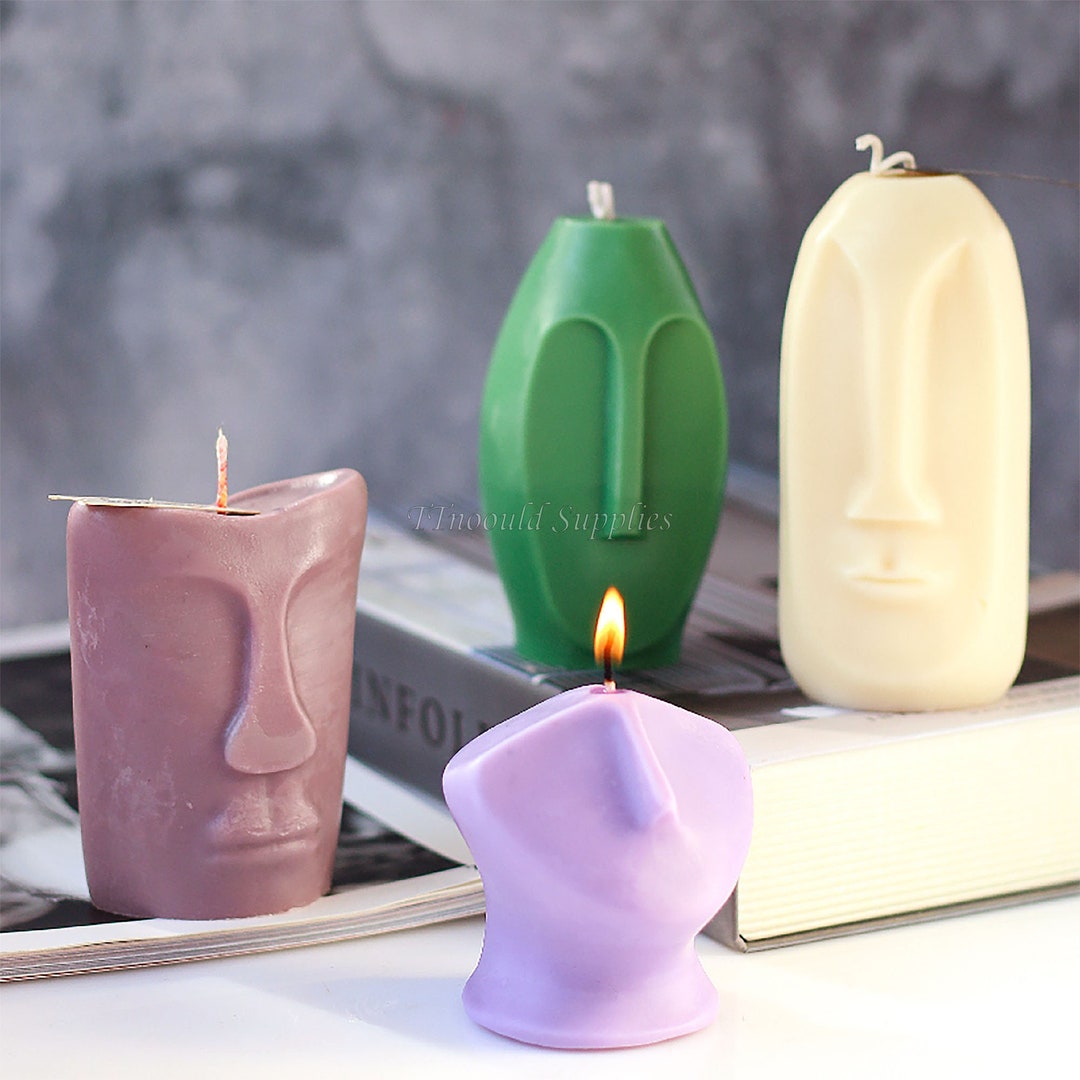 Moai Stone Statue Candle Silicone Mold, Abstract Moai Face Candle Mold ...