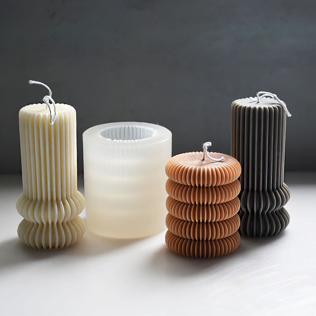 Geometric Striped Cylinder Pillar Candle Silicone Mould, for Home Decor ...