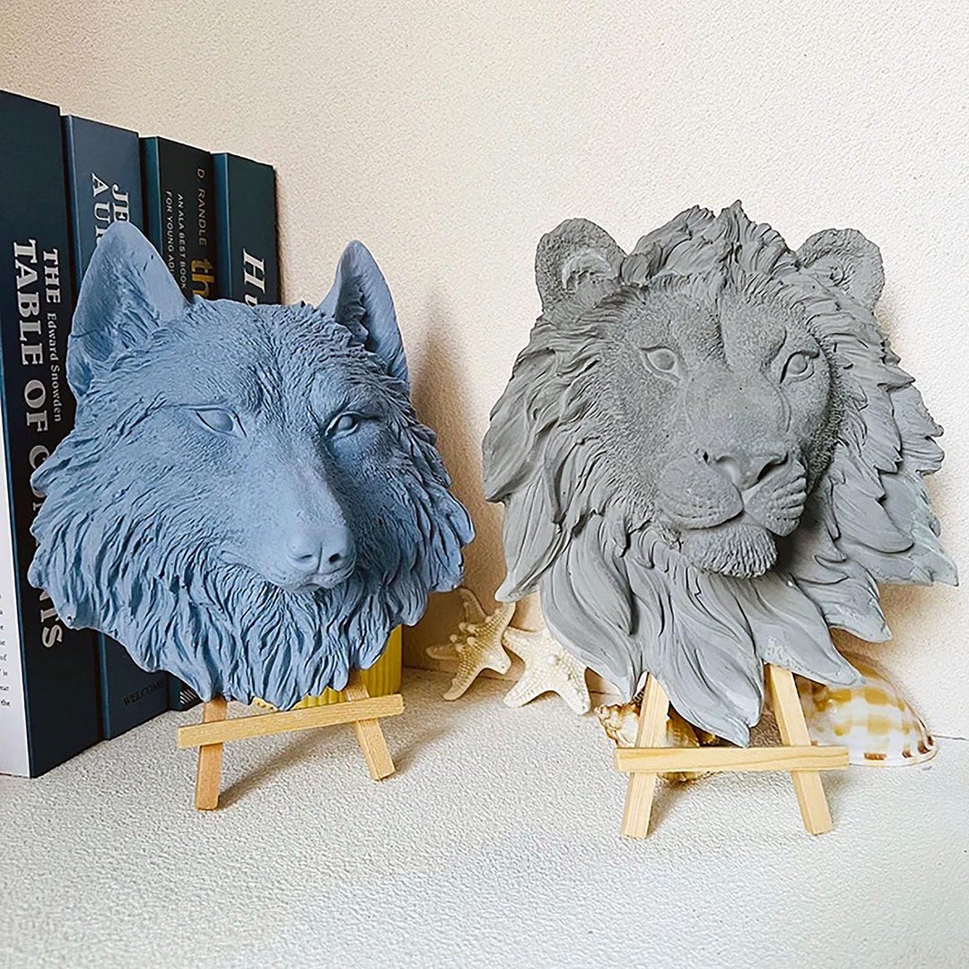 Large Wolf Head Lion Head Plaster Resin Mold Art Plaster Wall Hanging ...