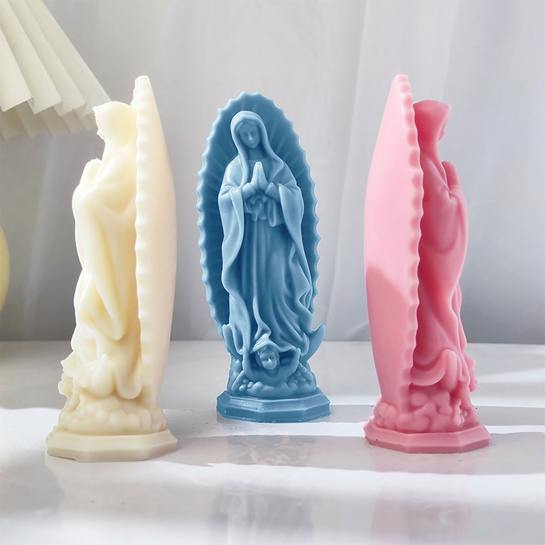 Virgin Mary Statue Candle Silicone Mould, Christian Ornament Plaster ...